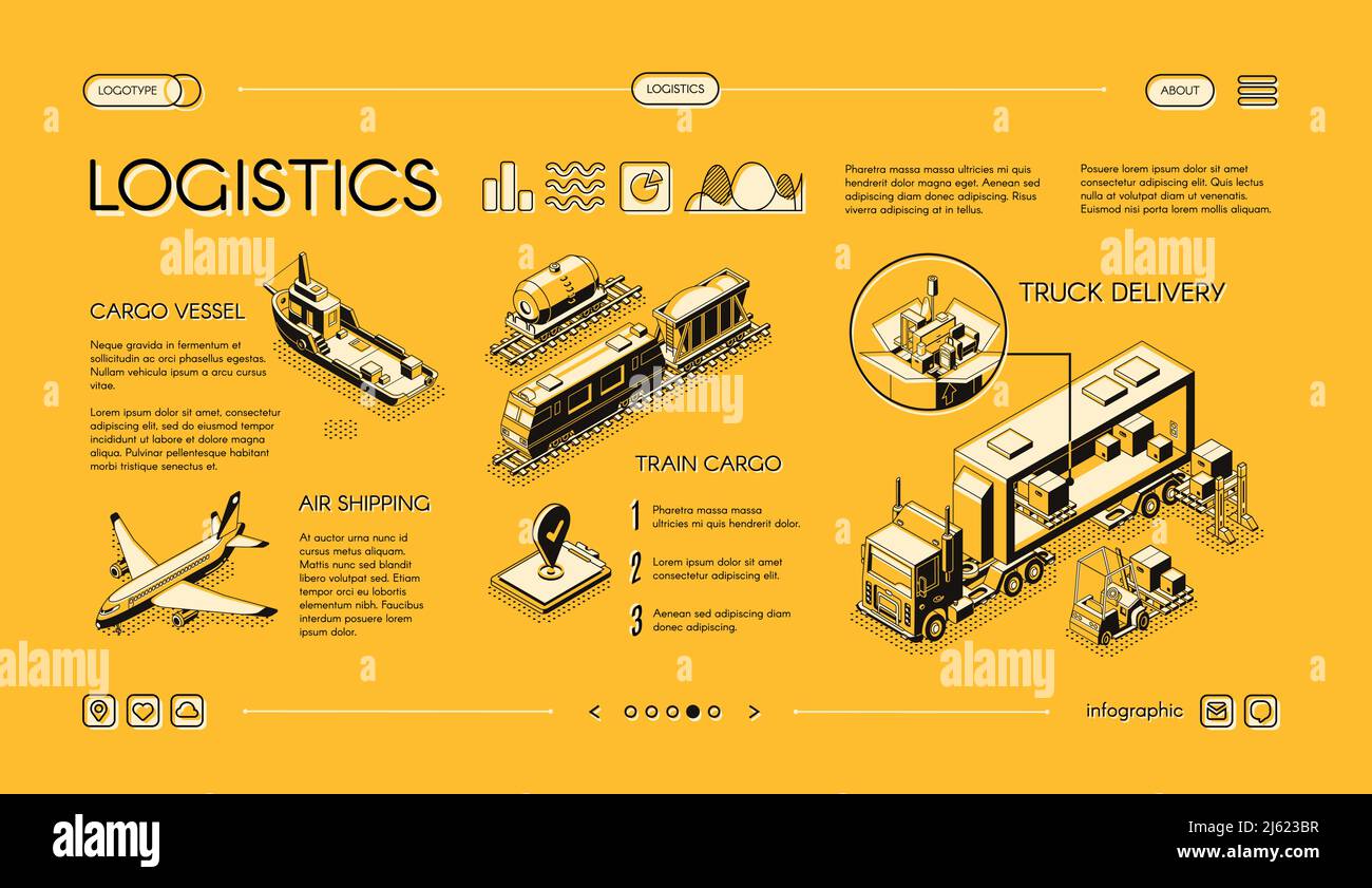 Business logistics isometric vector web banner, swipe landing page ...