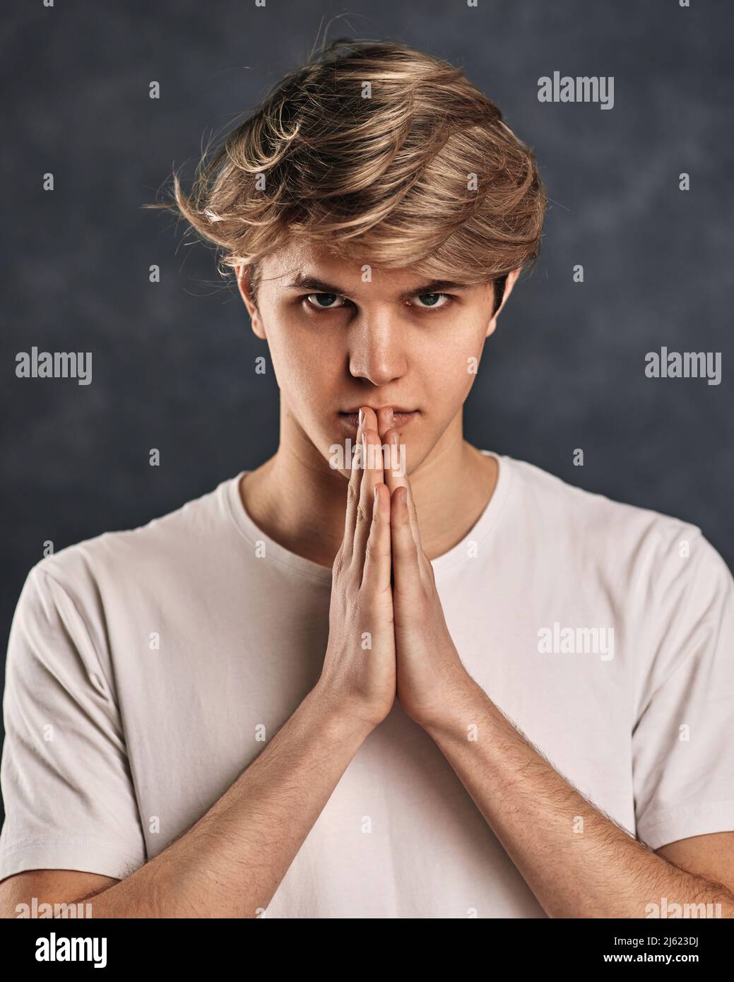 close-up, young man holding hands in yoga gesture Stock Photo - Alamy