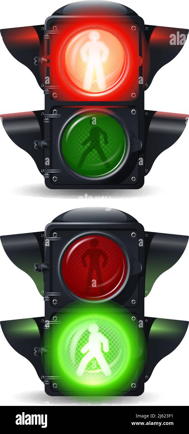 Realistic stop and go pedestrian traffic lights set isolated vector ...