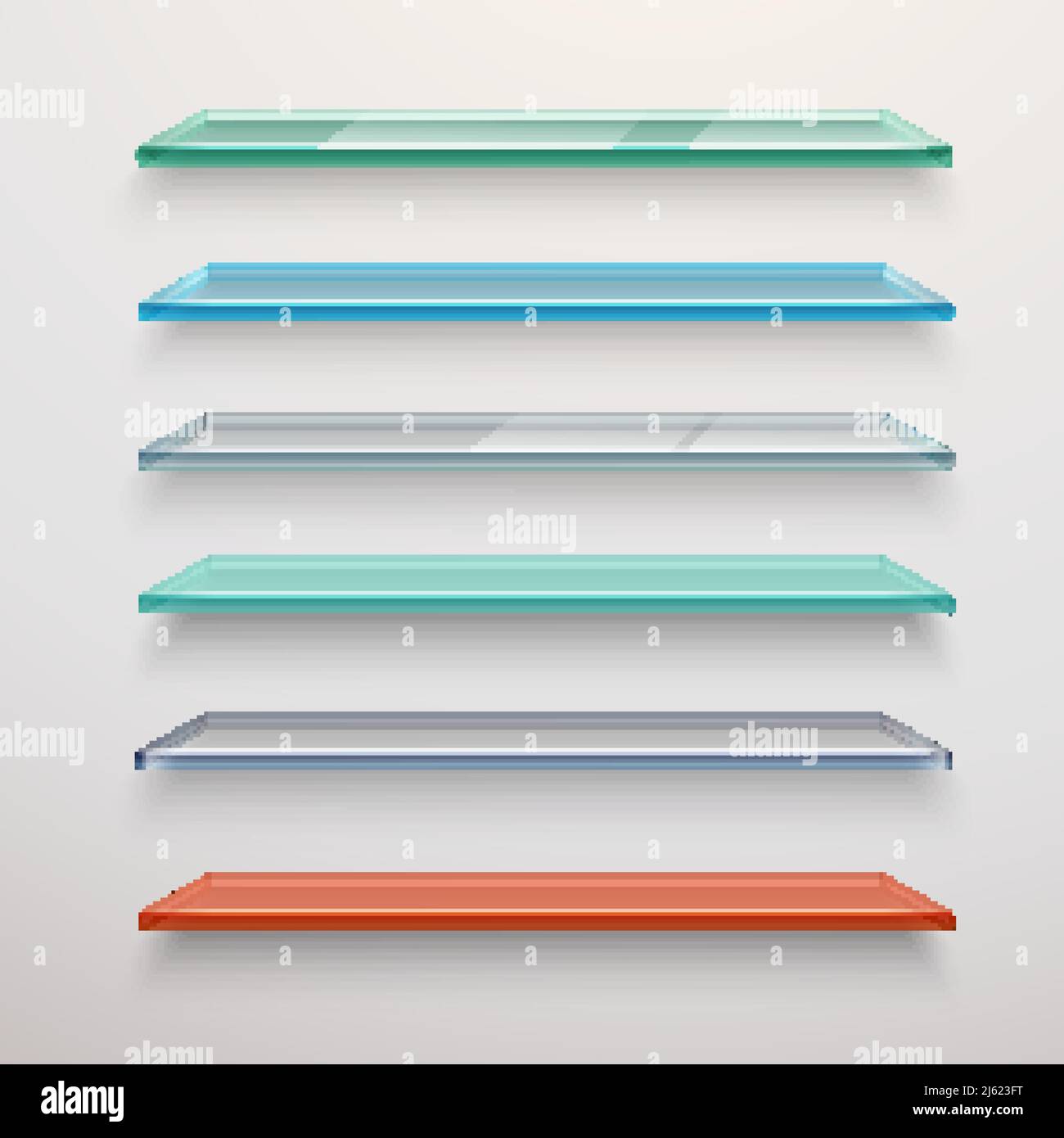 Realistic colored transparent glass wall shelves set isolated vector ...