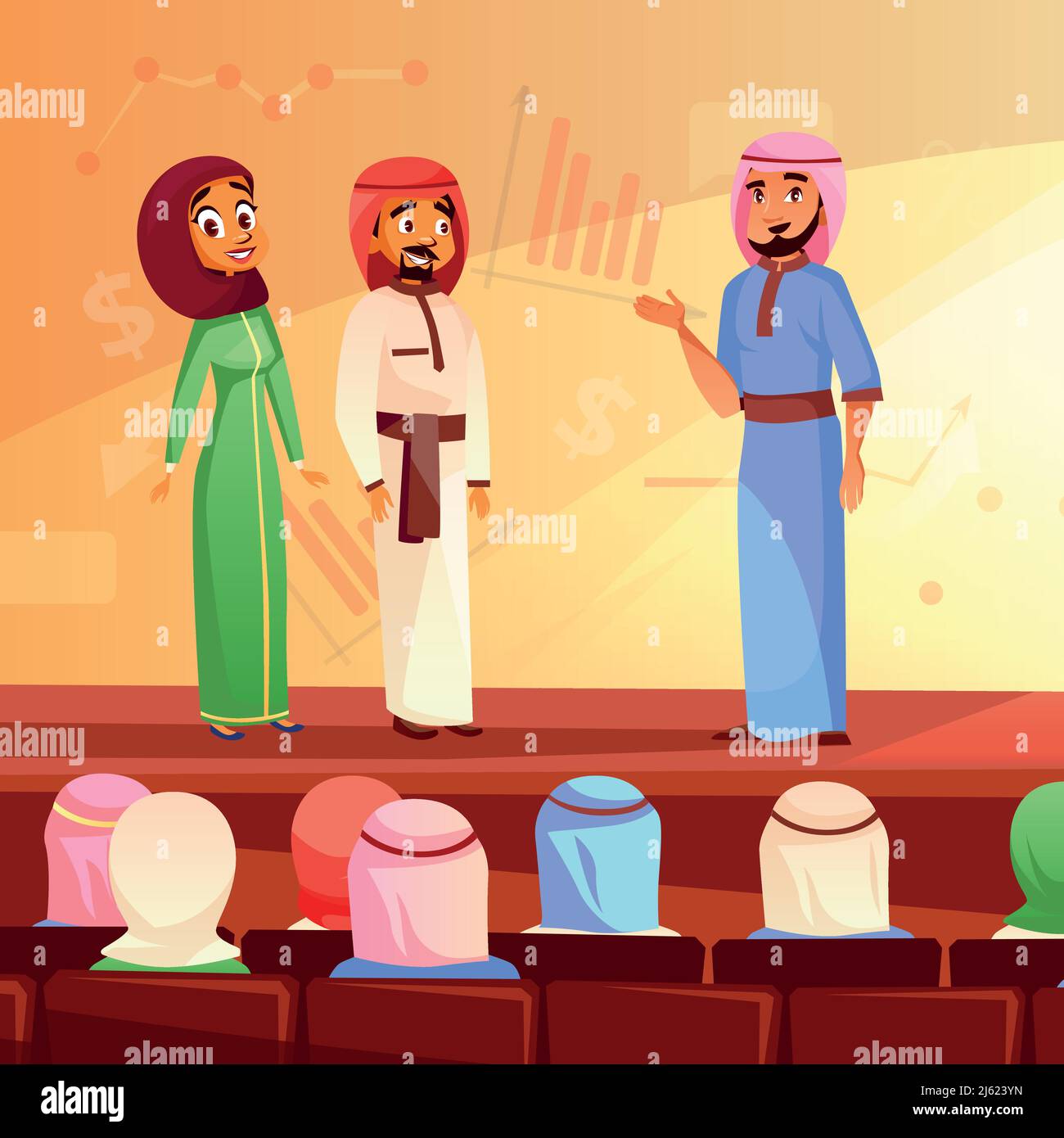 Muslim people at conference vector illustration of Saudi Arabian man ...