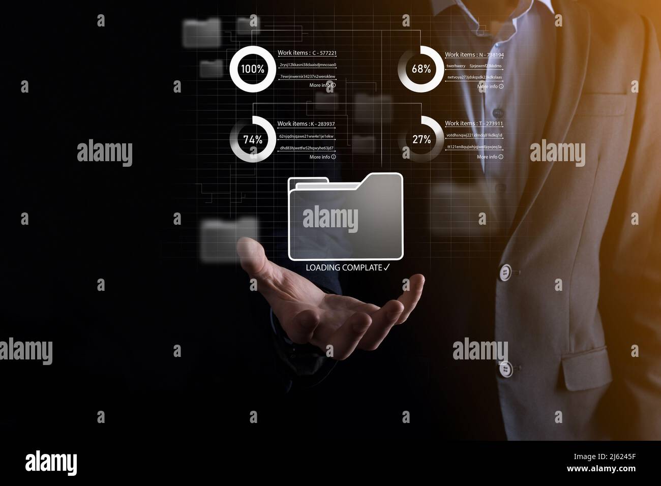 Business developer hand using board framework on virtual modern computer showing innovation ...