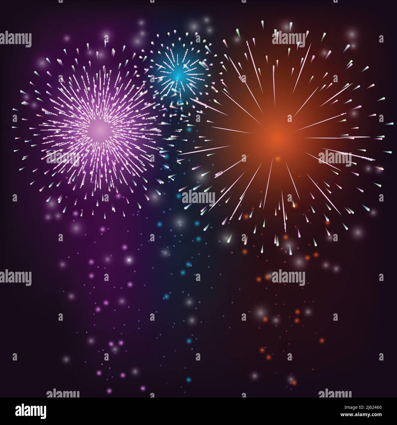 Firework sparkle bursts in night sky celebration background vector ...
