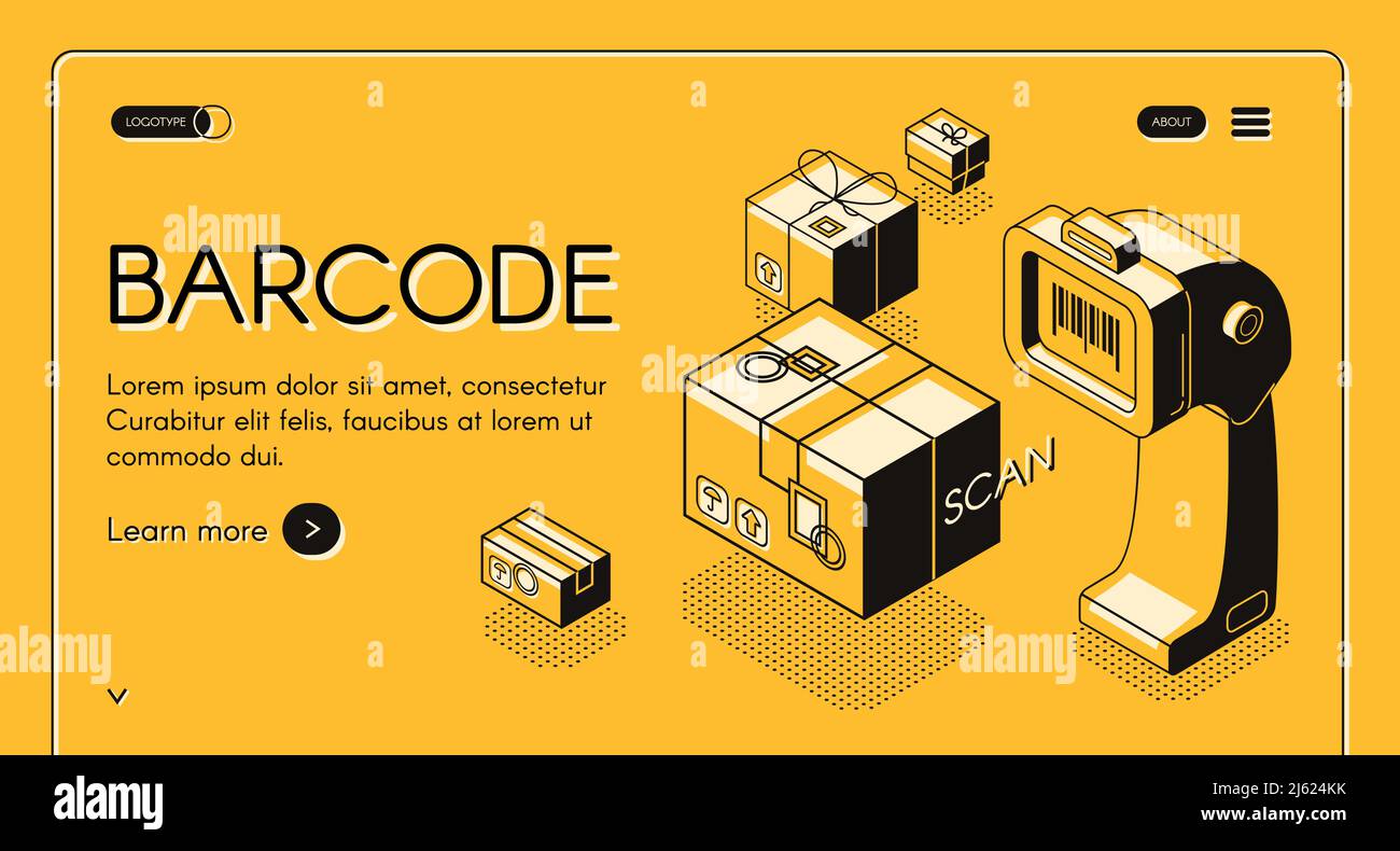 Barcode scanning web banner or site isometric vector with desktop ...