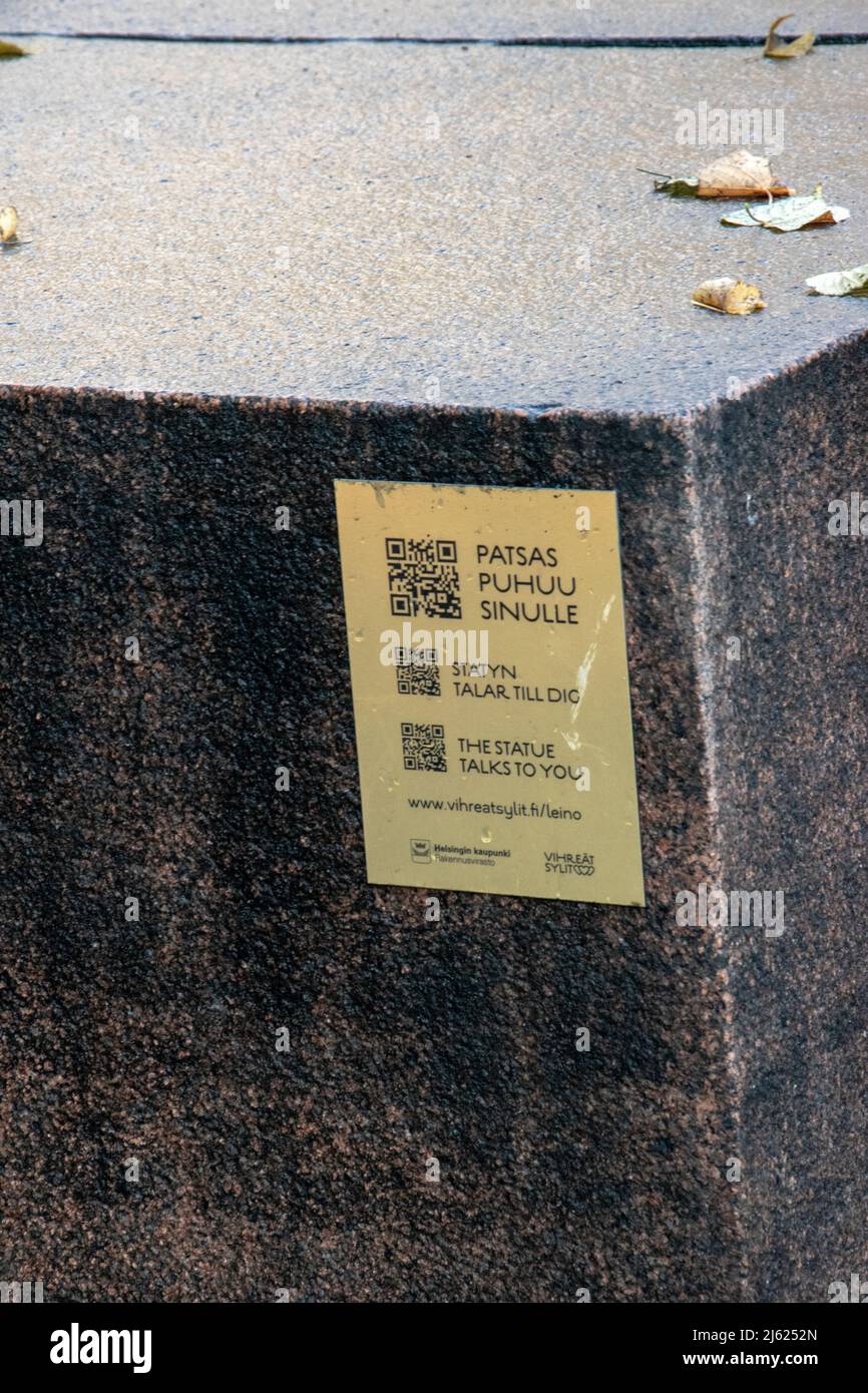 "The Statue Talks to You" QR code on the statue of Finnish Poet and ...