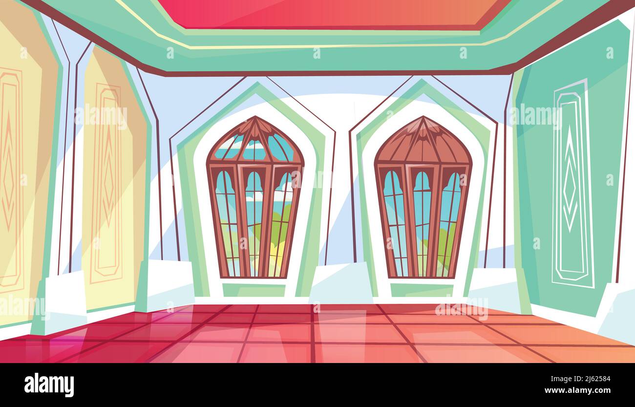 Ballroom vector illustration of royal palace hall with windows on ...