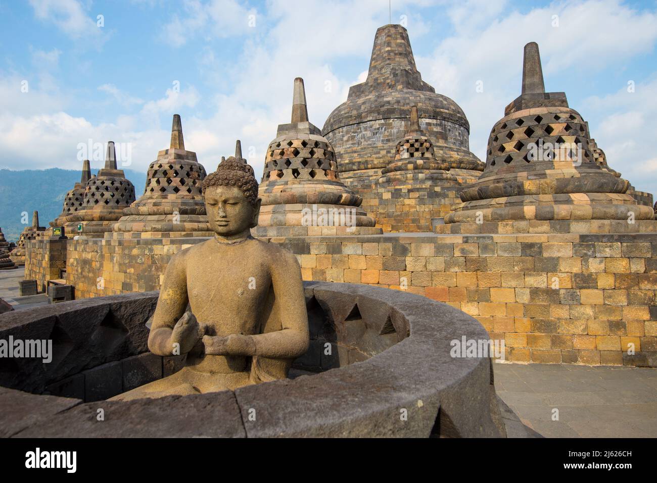 Buddha statue at buddhist temple Borobudur, Java, Indonesia Stock Photo ...