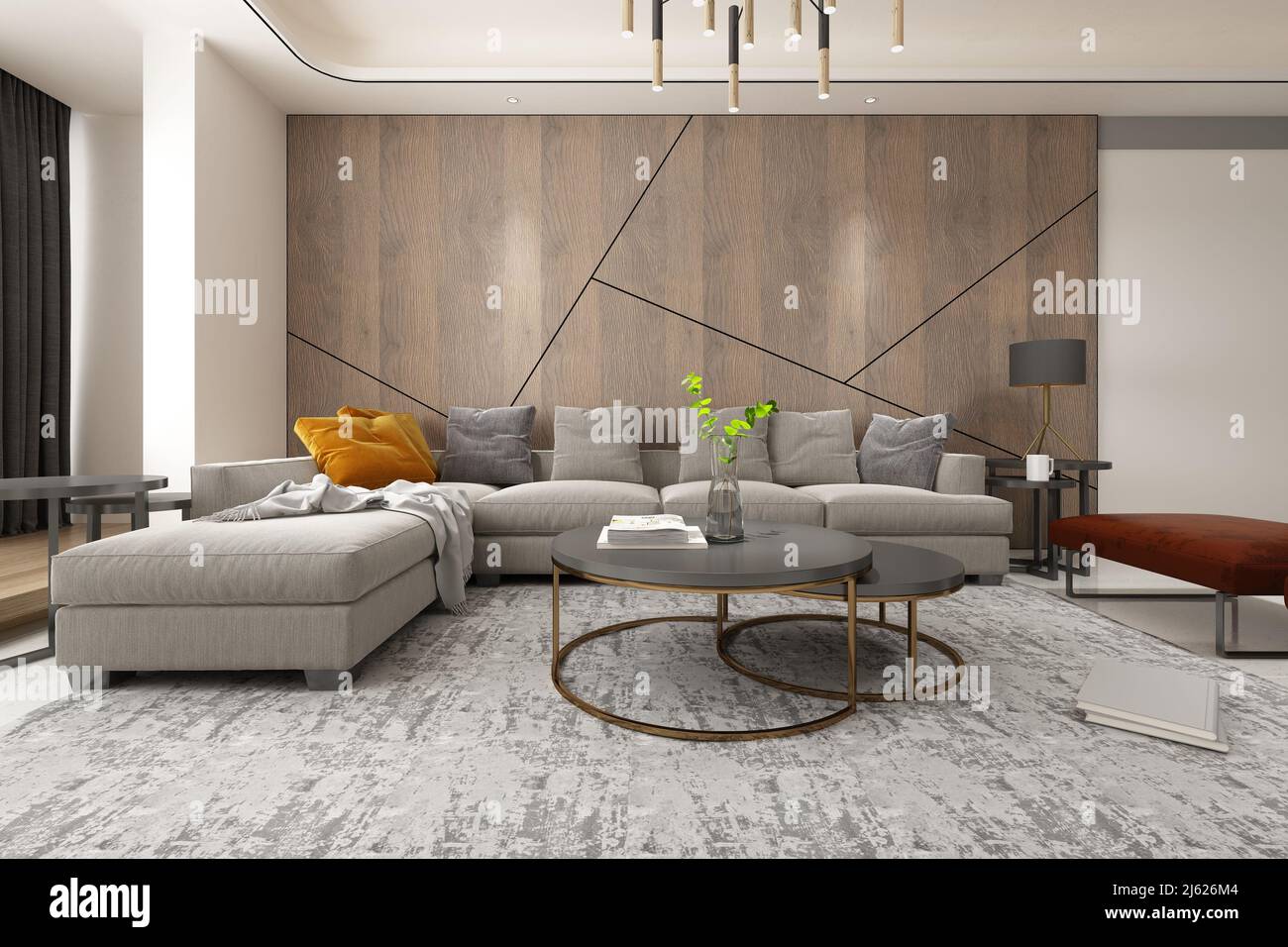 Simple style living room, 3d rendering Stock Photo - Alamy