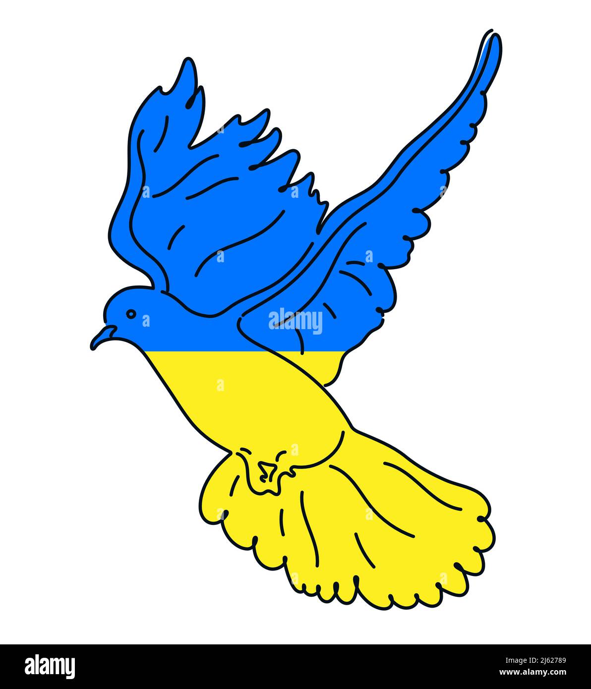 Peace symbol, flying bird. Support for Ukraine, no war. line drawing ...