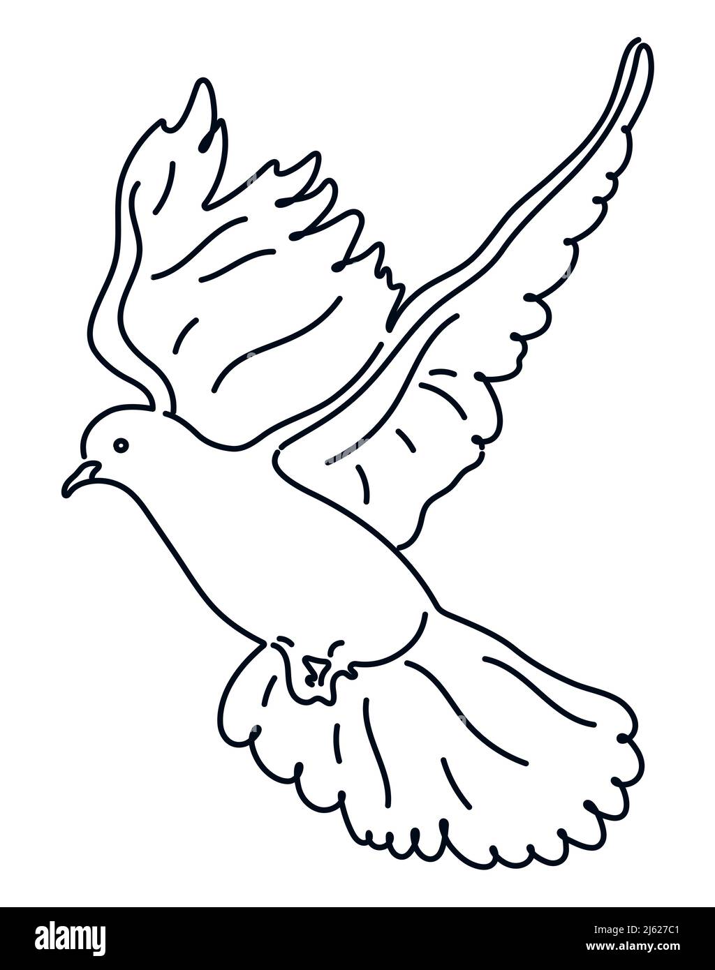 Peace symbol, flying bird. Support for Ukraine, no war. line drawing ...