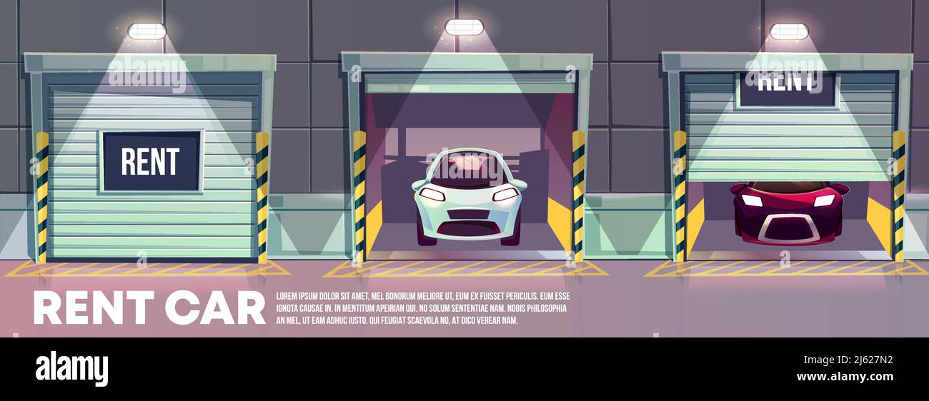 Round the clock rent car service cartoon vector banner with various ...