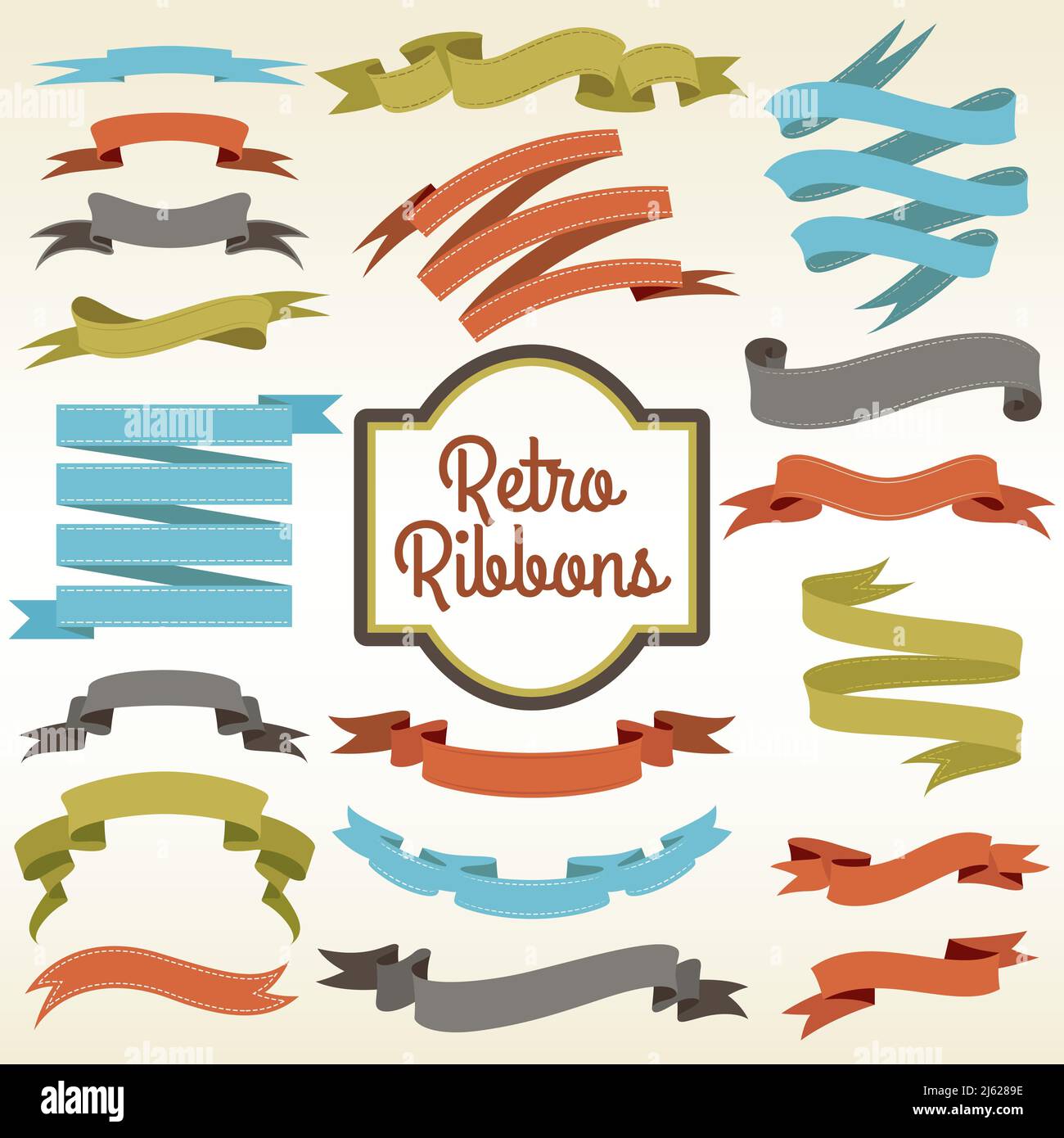 Retro ribbons trims cuttings curled pieces arrangement composition ...