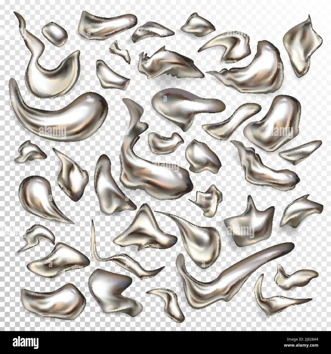 Vector 3d realistic set of liquid metal drops in abstract shapes ...