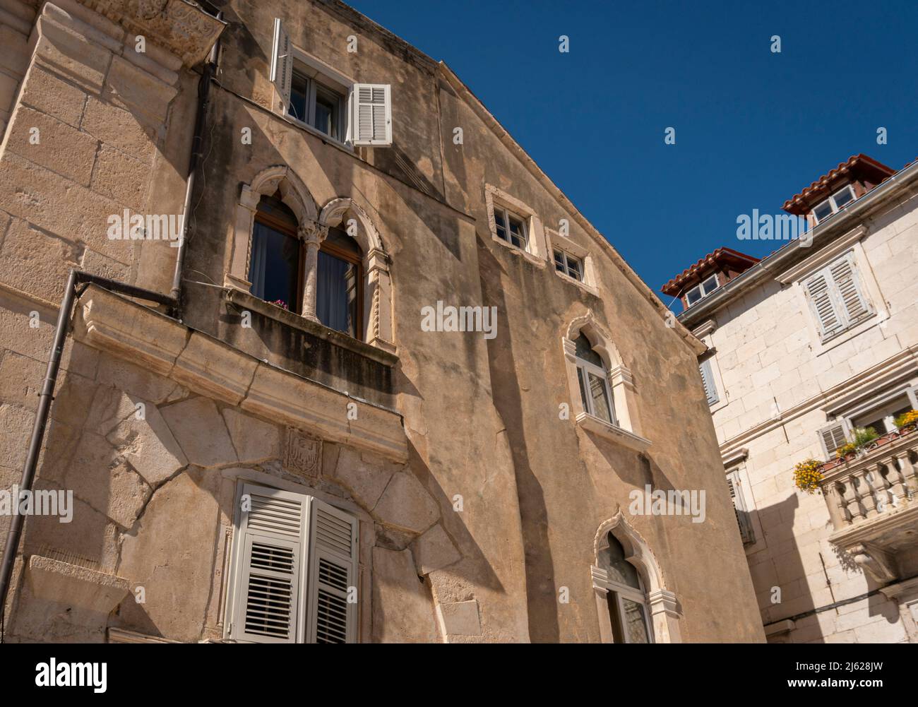 Building facade in the Diocletian's Palace in the ancient city of Split ...