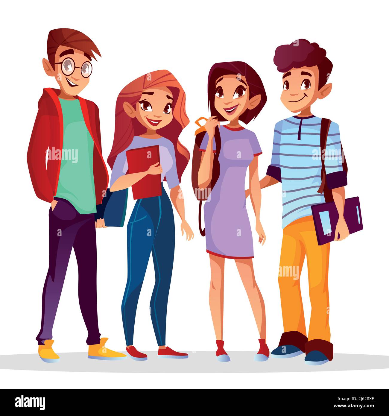 Vector cartoon back to college concept with cheerful students set. Male ...