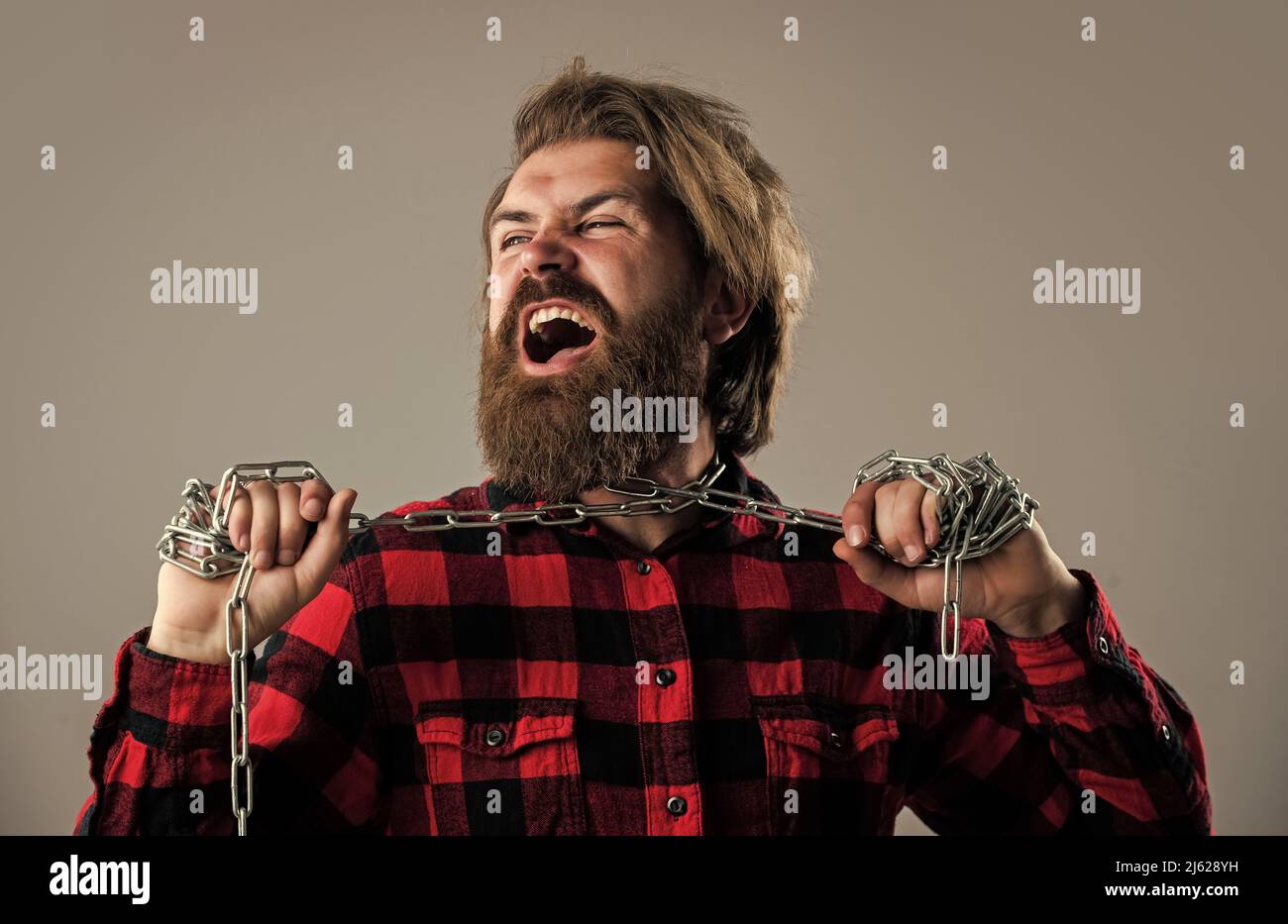 man labored breathing with chain around neck, Asthma and cough Stock ...