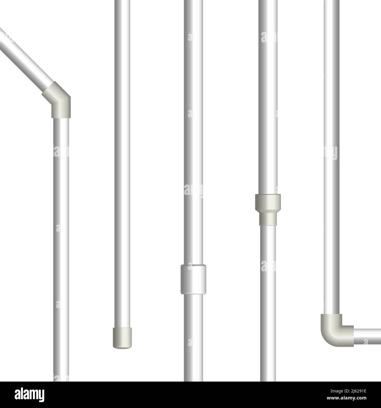 Various connections of plastic pipes. Front view, 3D vector ...