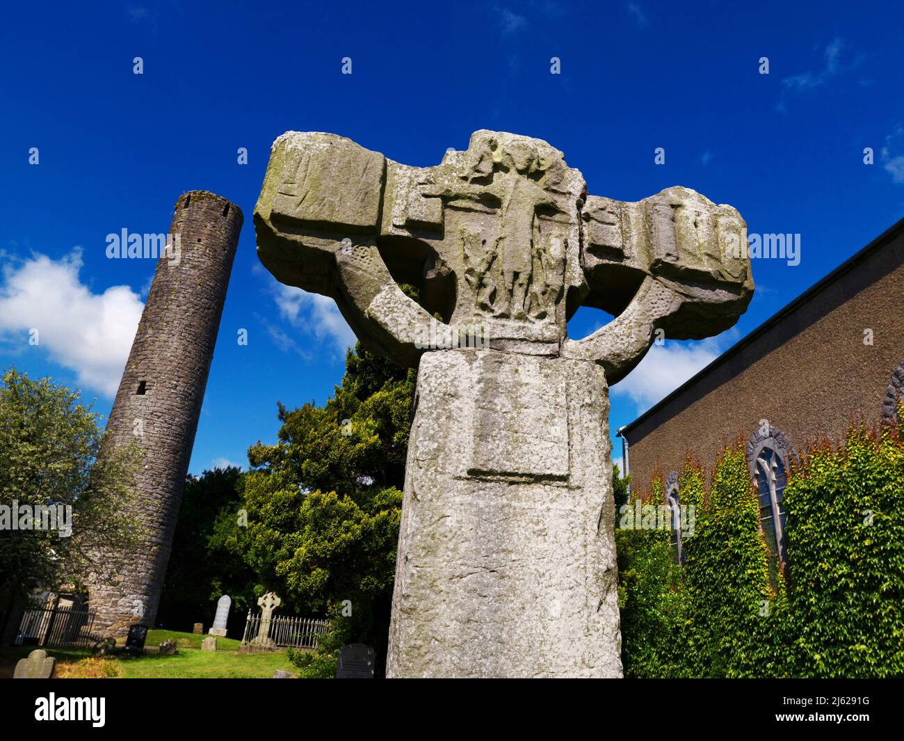 The East or unfinished Cross and The Round Tower at Kells, County Meath ...