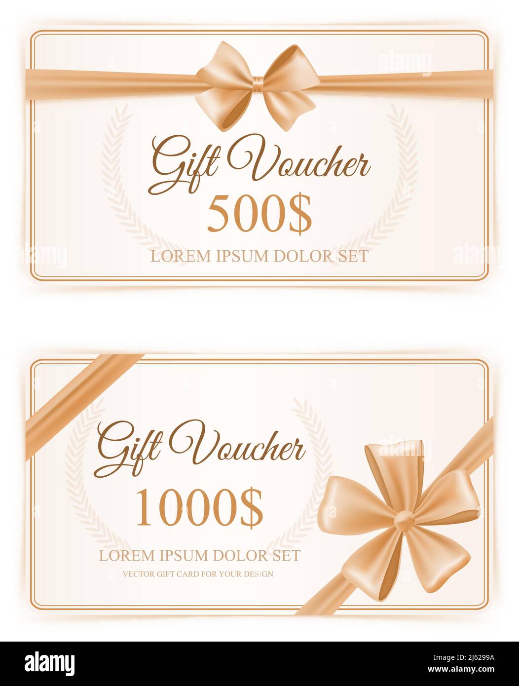 Elegant paper gift cards set with beige ribbon bow isolated vector ...
