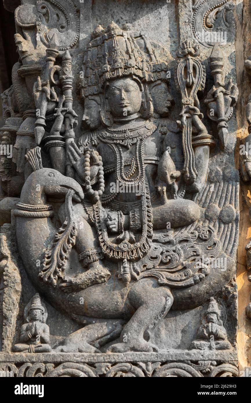 The Sculpture of Lord Bramha Sitting on the Swan, Hoysaleswara temple ...