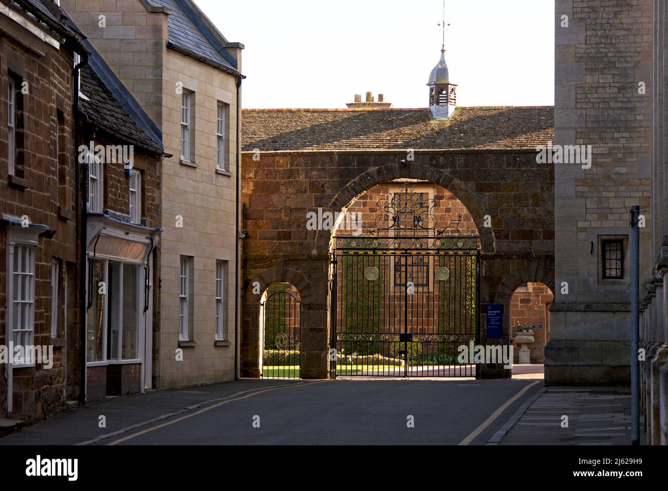 The gates of Uppingham public school, Uppingam, Rutland, England UK ...