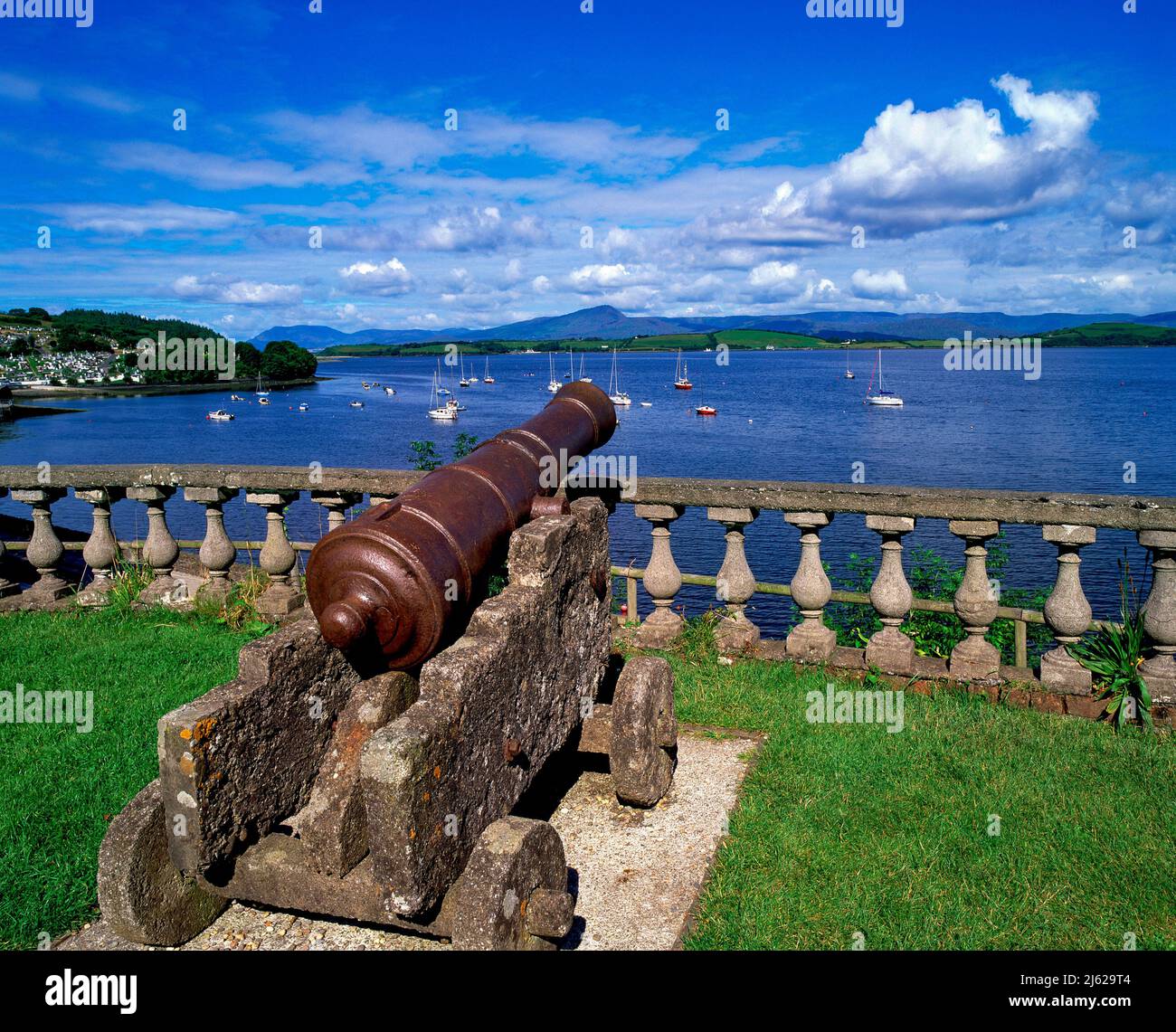 A canon at Bantry House and Gardens overlooking Bantry Bay and the ...