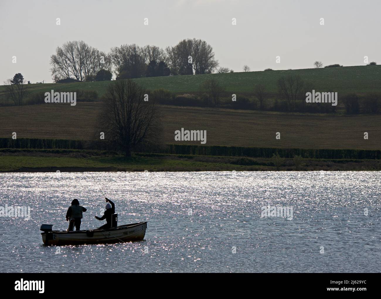 Fishing from dinghy on Eye Brook Reservoir in Leicestershire (and ...