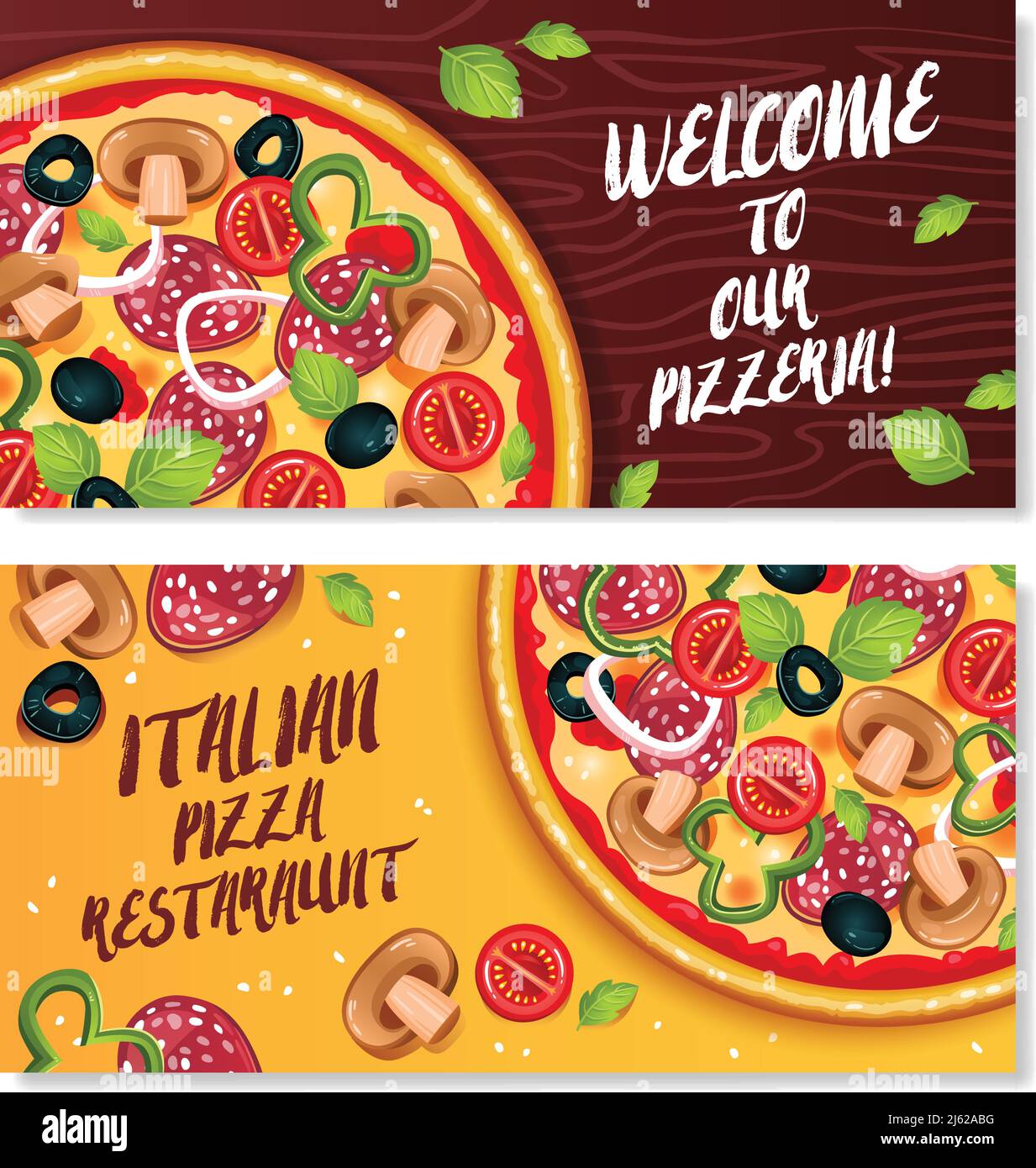 Italian pizza horizontal banners with advertising of restaurant and ...