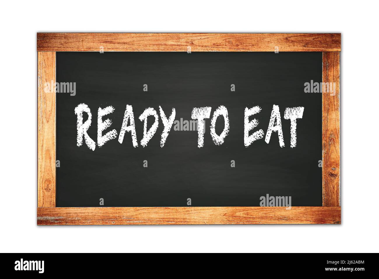 READY TO EAT text written on black wooden frame school blackboard Stock ...