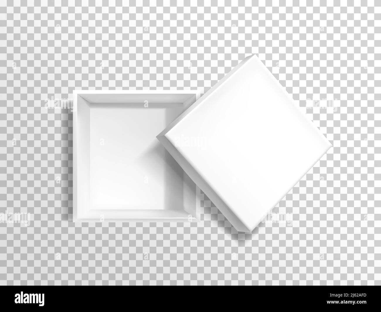 Opened, blank white, square, empty cardboard pizza box or shoebox with ...