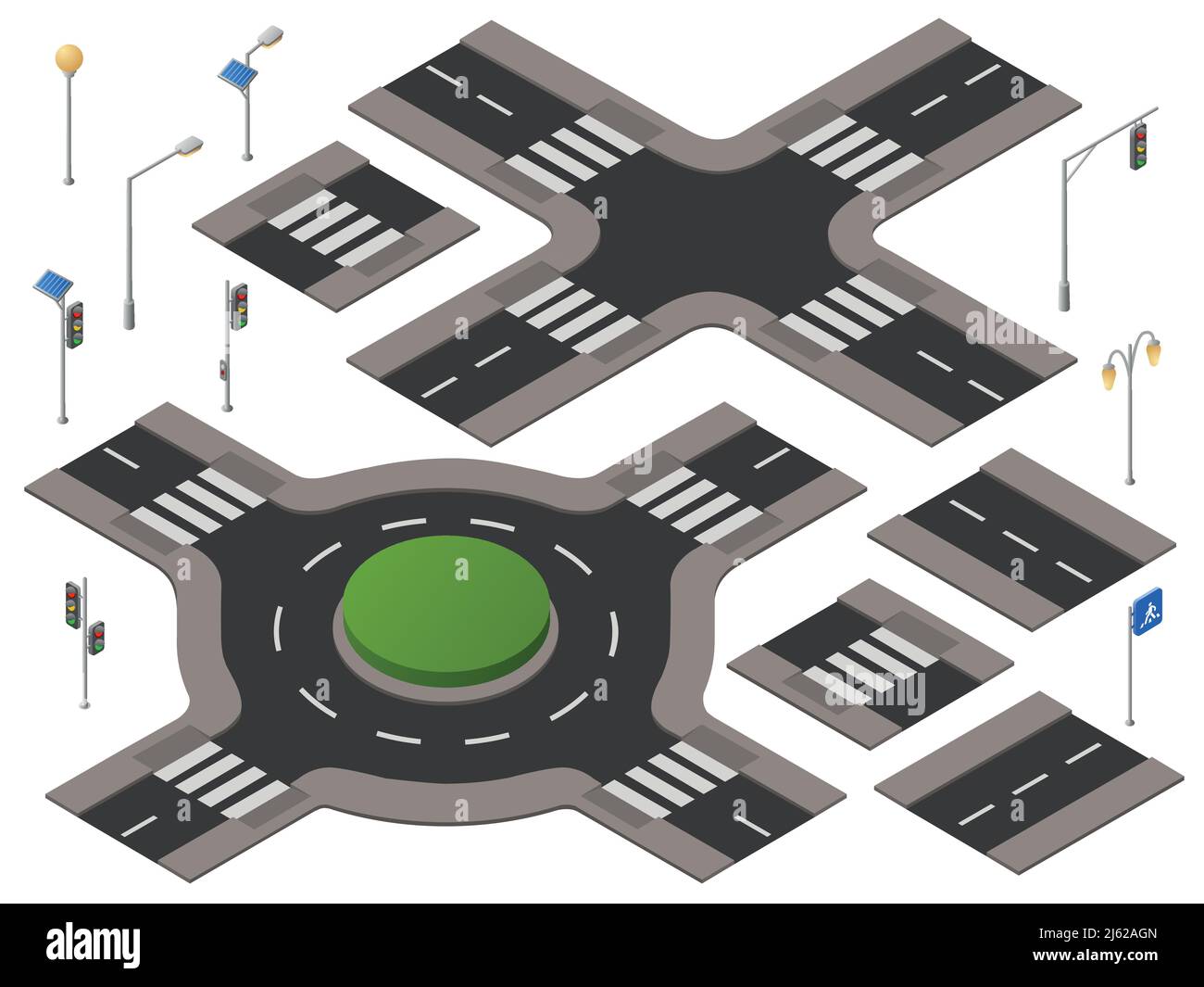Vector isometric crossroads set. 3d highway transportation ...