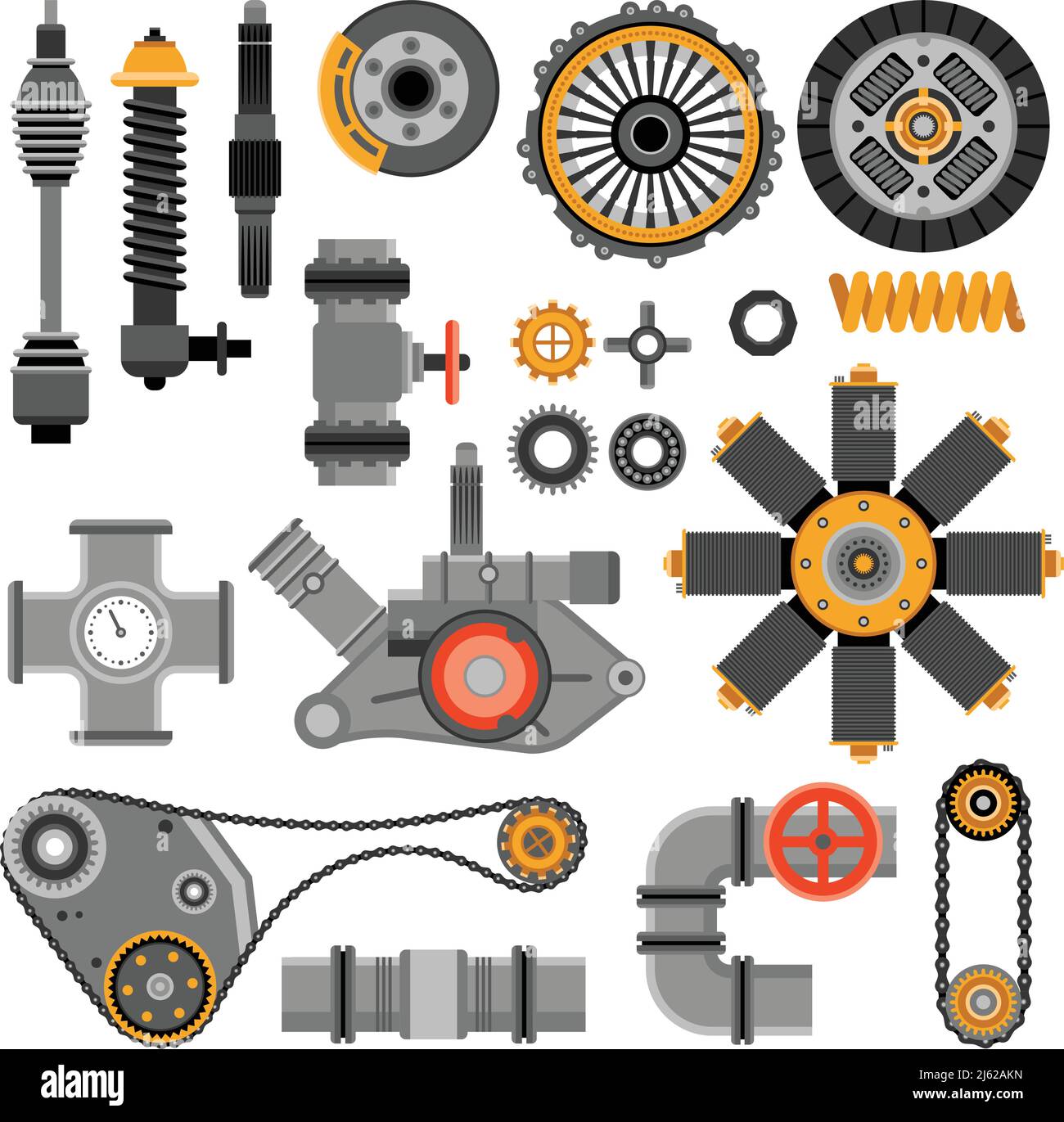 Machinery parts set with different industrial and technical elements on ...