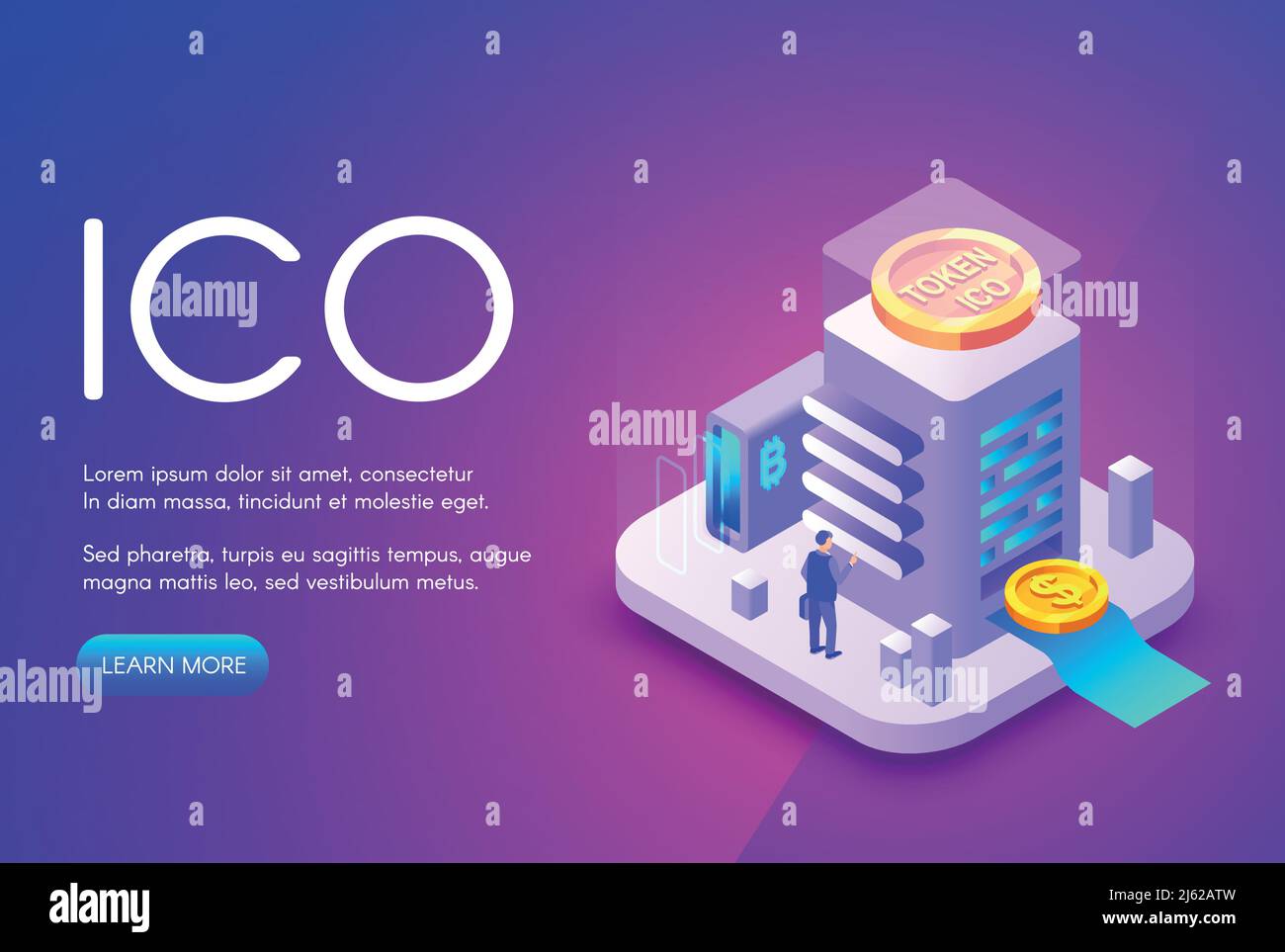 ICO cryptocurrency vector illustration of bitcoin and tokens for ...