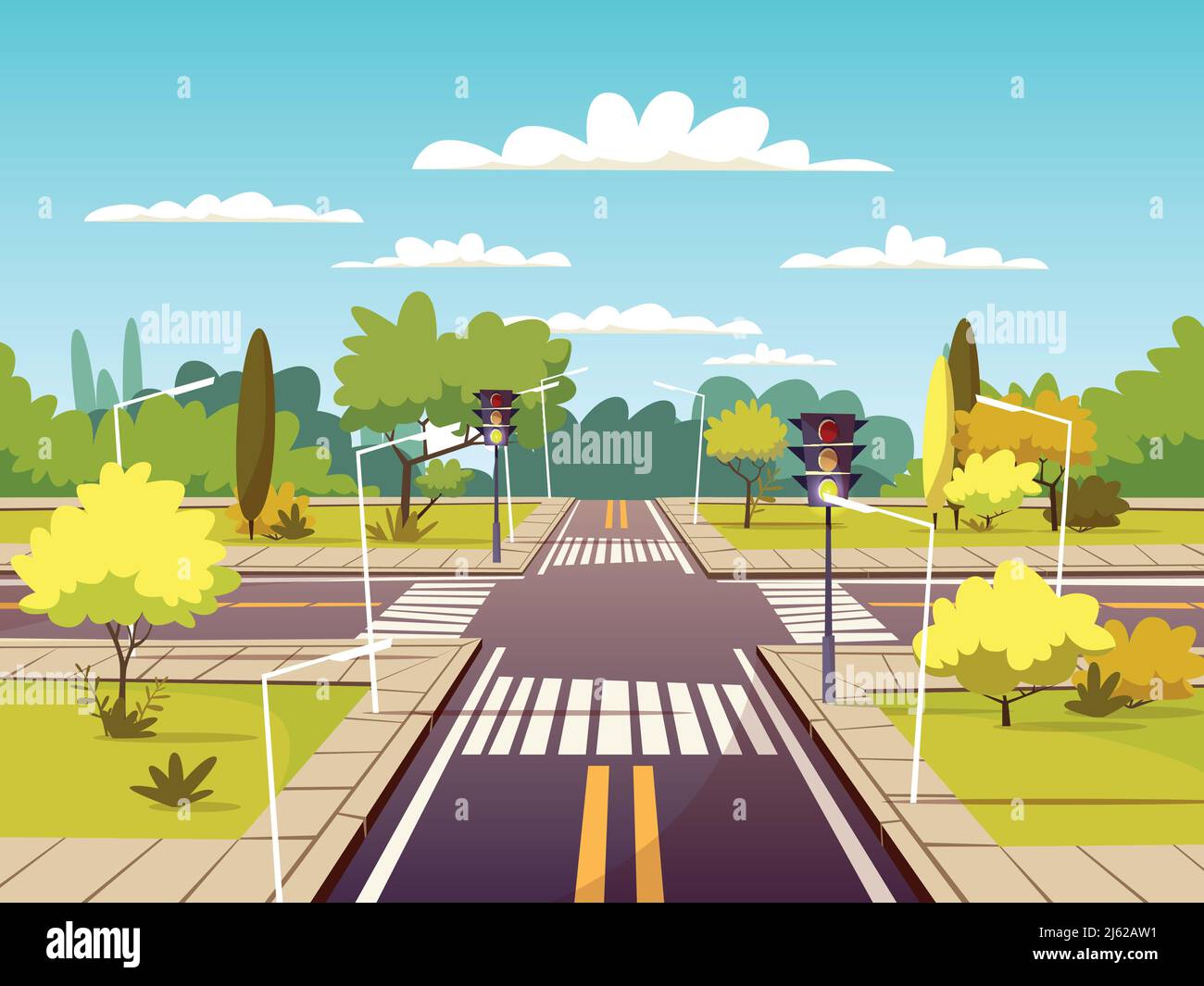 Street crossroad vector illustration of traffic lane and pedestrian ...