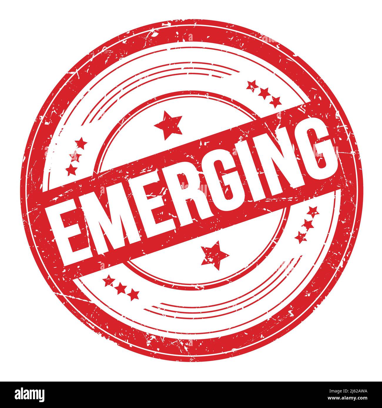 EMERGING text on red round grungy texture stamp Stock Photo - Alamy
