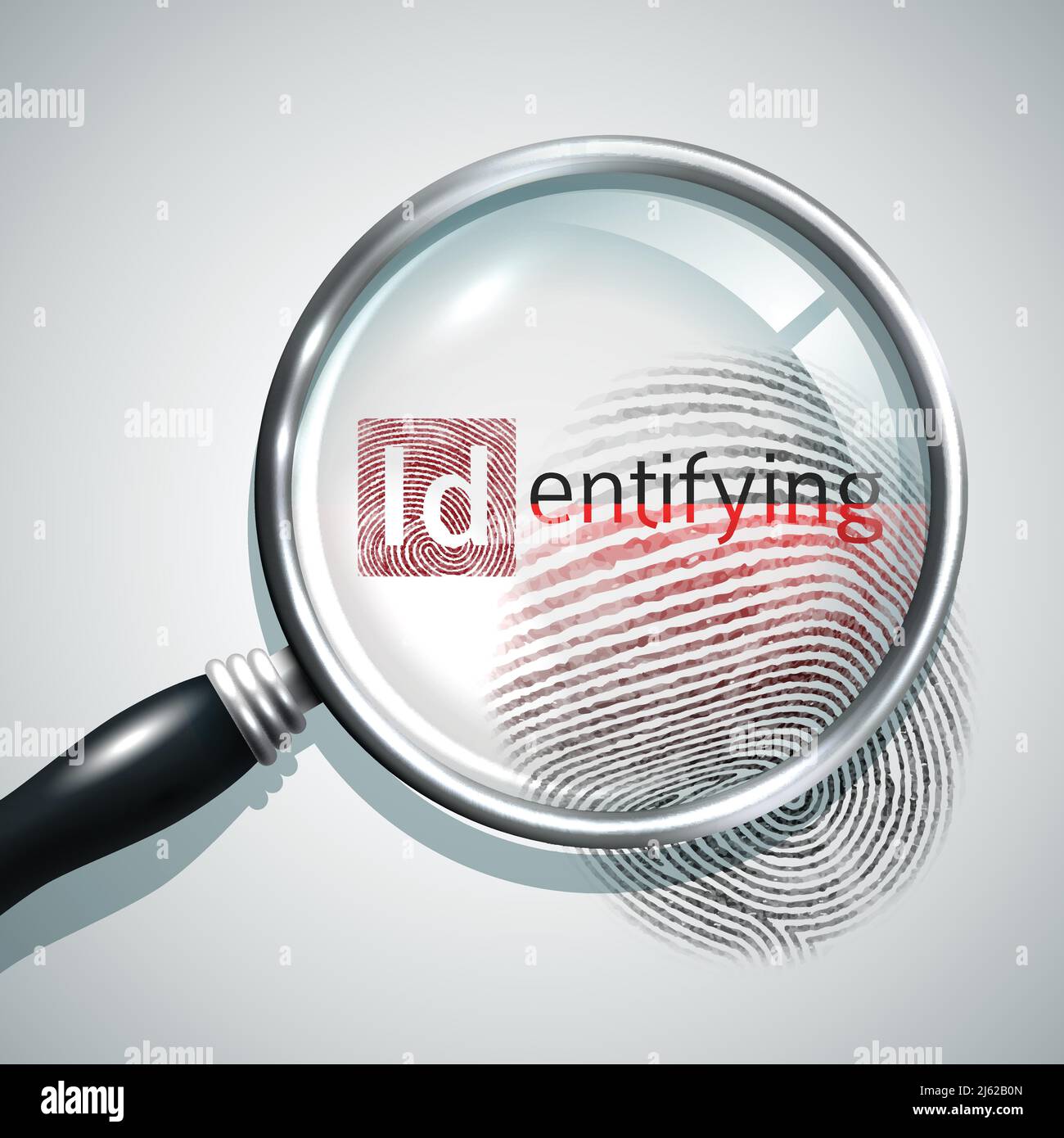 Fingerprint search concept with realistic magnifier glass person ...