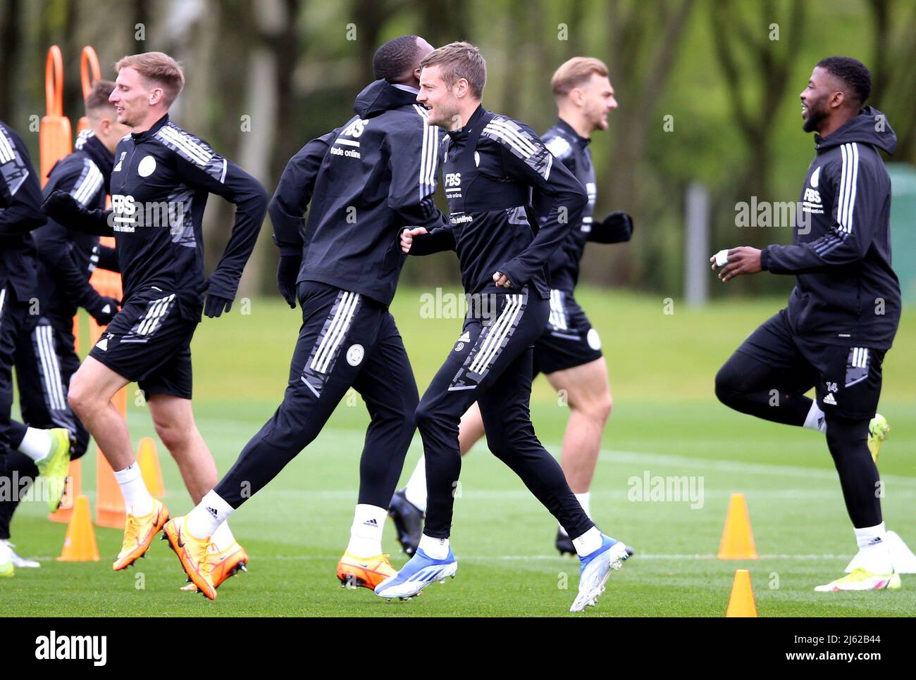 Leicester City's Jamie Vardy and team-mates during a training session ...