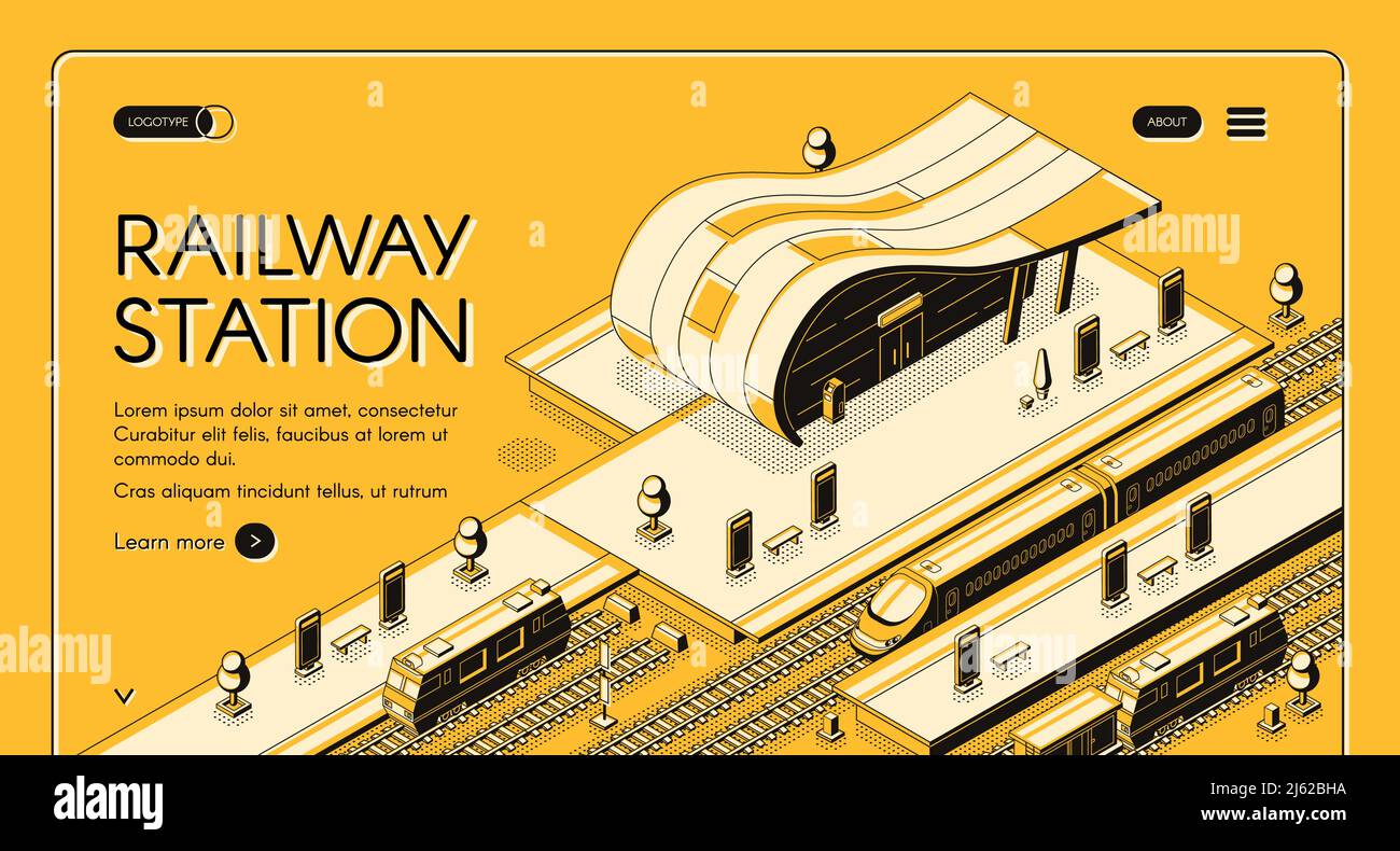 Railroad transport company isometric vector web banner with high-speed ...