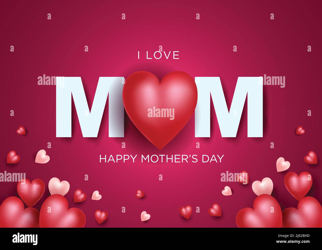 happy mothers day greeting 3d heart with mom letter. vector ...