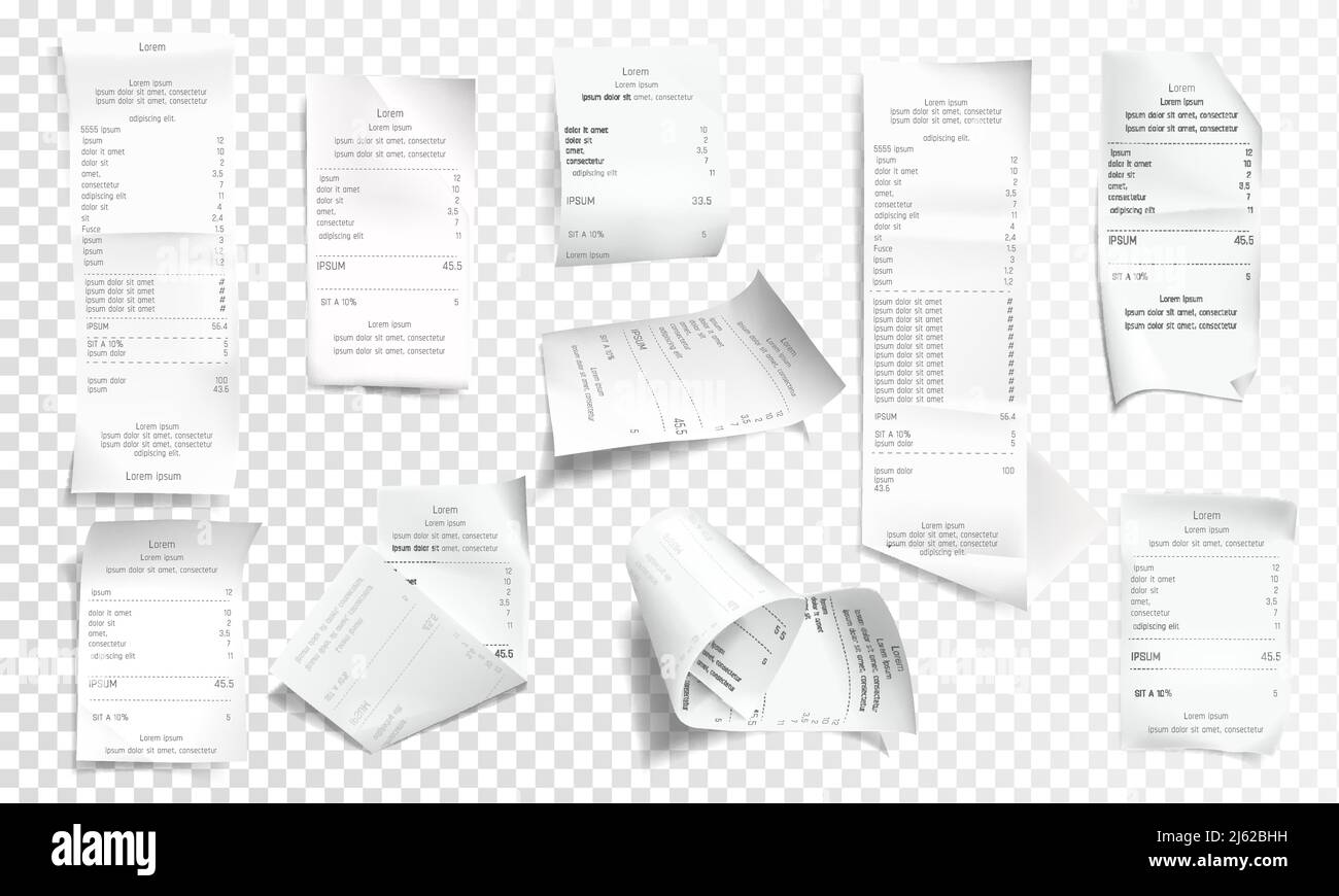 Vector realistic receipt collection, white paper with payment isolated ...