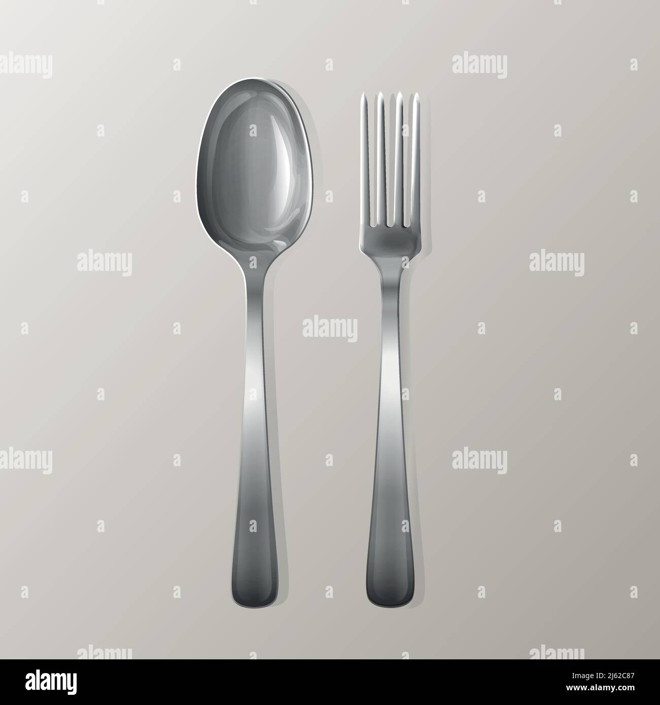 Vector realistic fork and spoon. Silver kitchen stainless utensil set ...