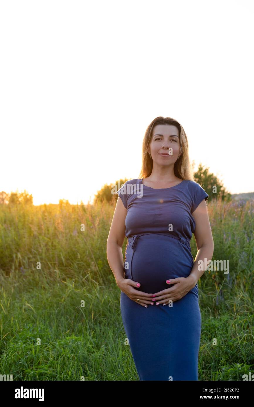 Outdoor Pregnancy Portrait Beautiful Young Pregnant Female Anticipate