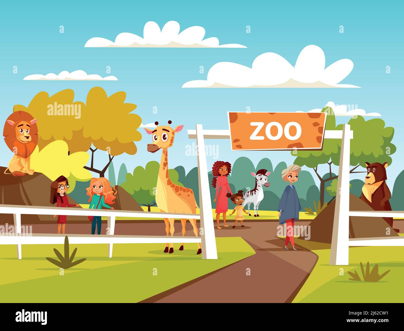 Zoo vector illustration or petting zoo cartoon design. Open zoo wild ...