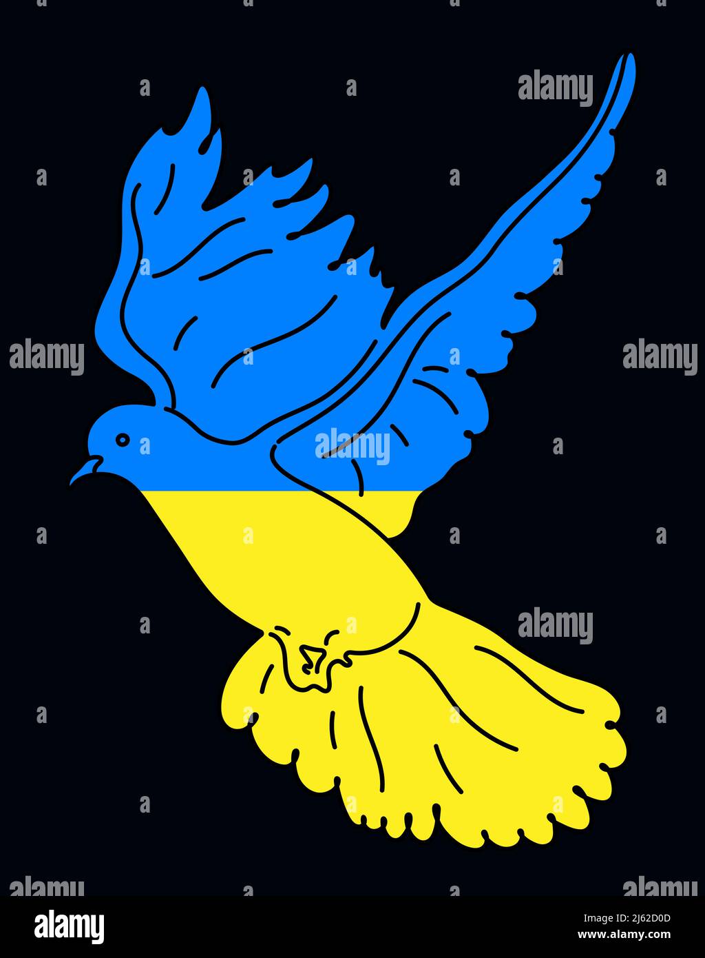 Peace symbol, flying bird. Support for Ukraine, no war. line drawing ...