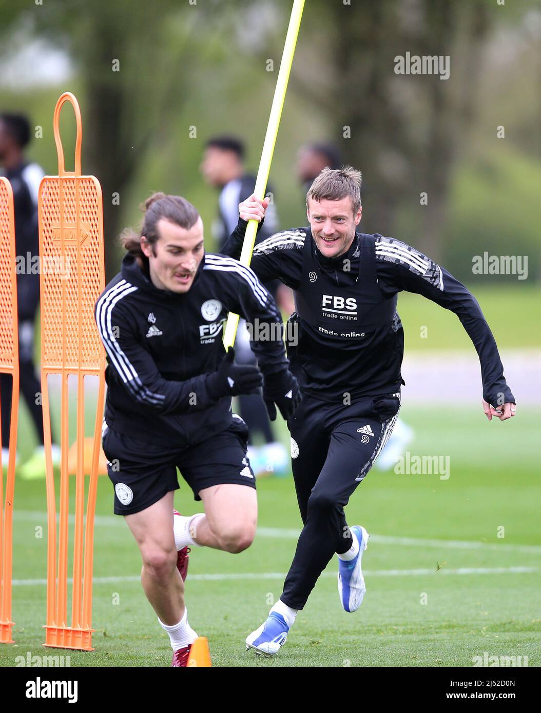 Leicester City's Jamie Vardy (right) and Leicester City's Caglar ...