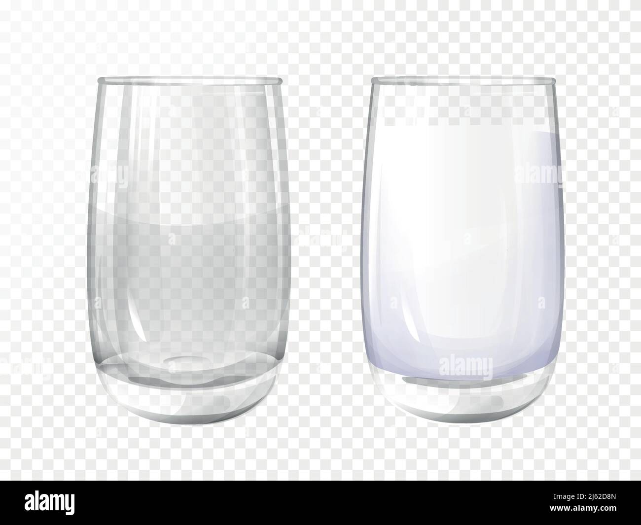 Vector realistic glass empty and milk cup on transparent background. 3d ...