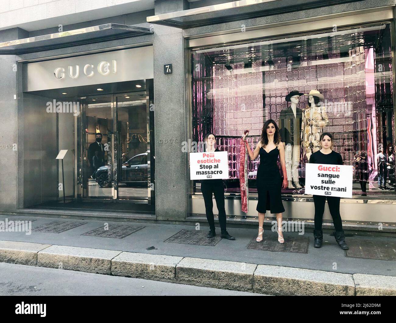 Milan, Italy, 27/04/2022, Daniela Martani joins the activists of Peta ...