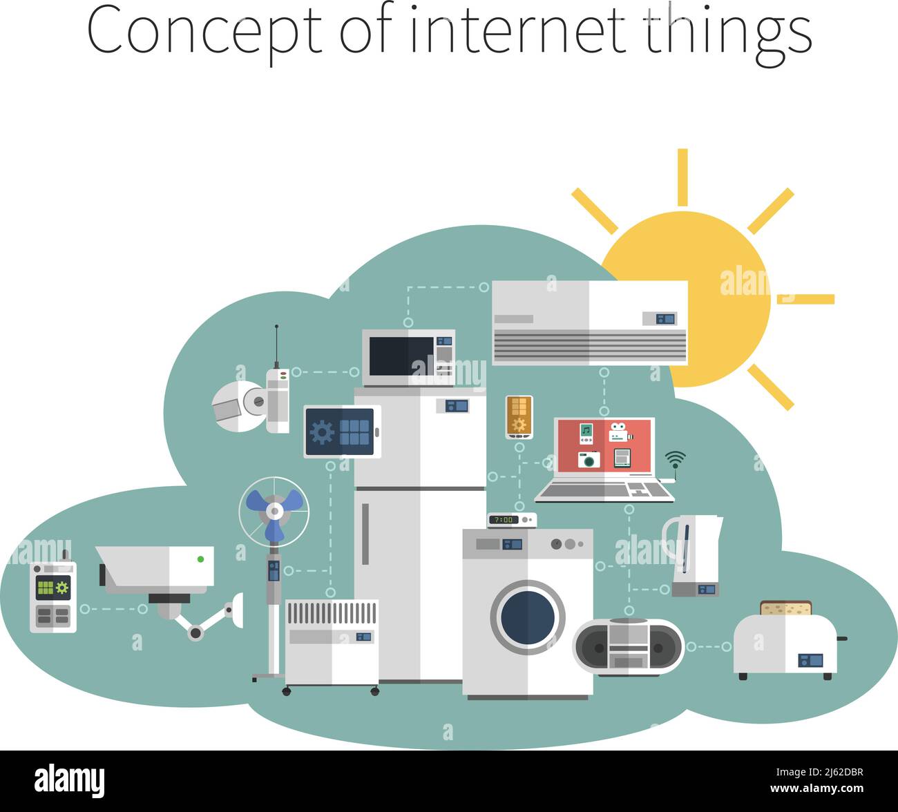 Internet things concept flat icon in public data exchange cloud ...