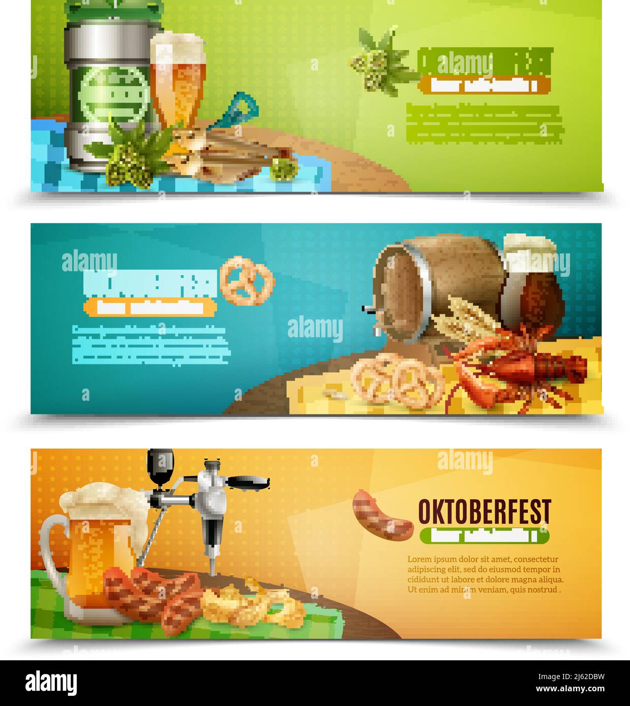 German oktoberfest 3 horizontal banners set with canned draft and oak ...