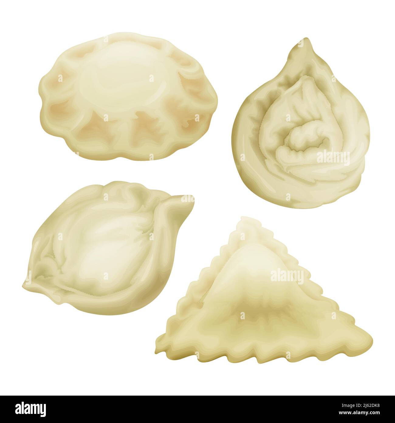 Vector realistic dumplings set. Vareniki pierogi xiao bao momo ravioli ...